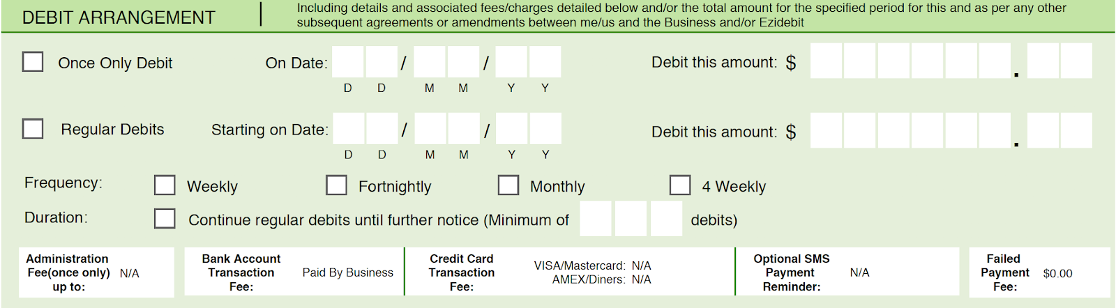 Types of Direct Debit forms